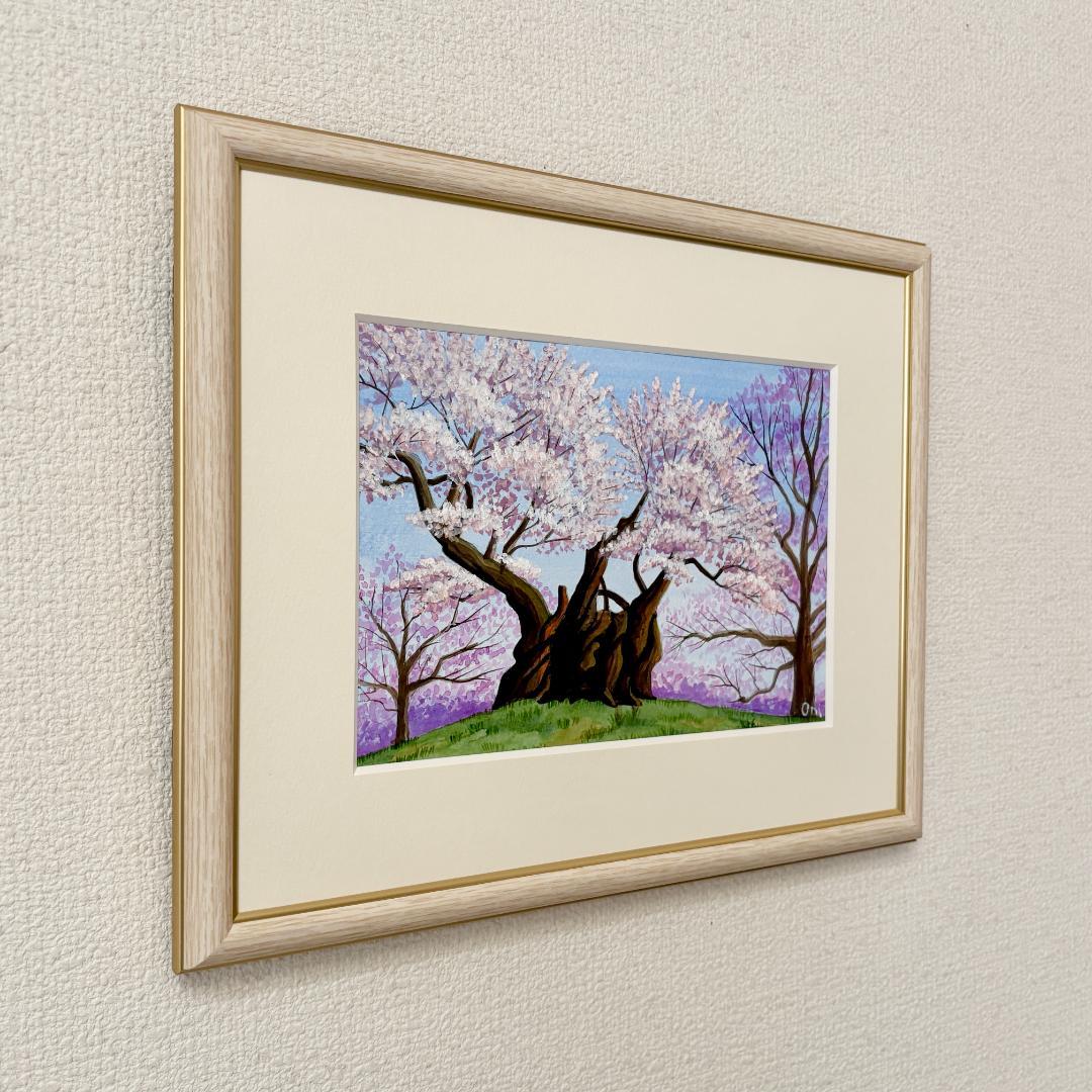 アクリル画　原画　「山高神代桜」額縁付　SMサイズ　風景画