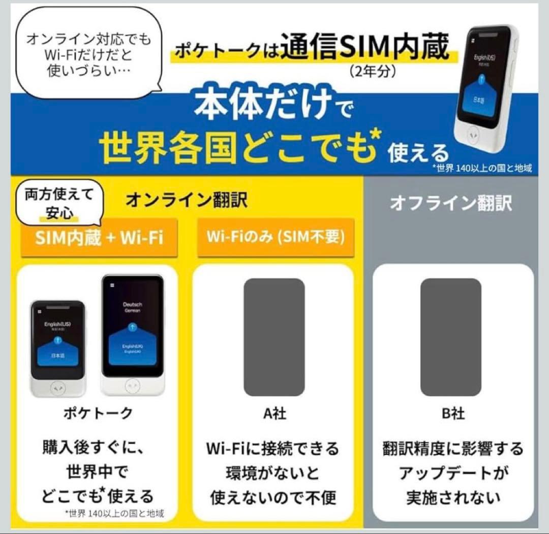 新品未開封 ポケトークS 通訳機ブラック　[グローバル通信2年間付き]