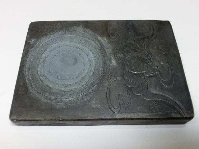 硯■道法自然 蝙蝠紋 古い硯石 コウモリ 中国唐物 書道道具 骨董■13.6cm