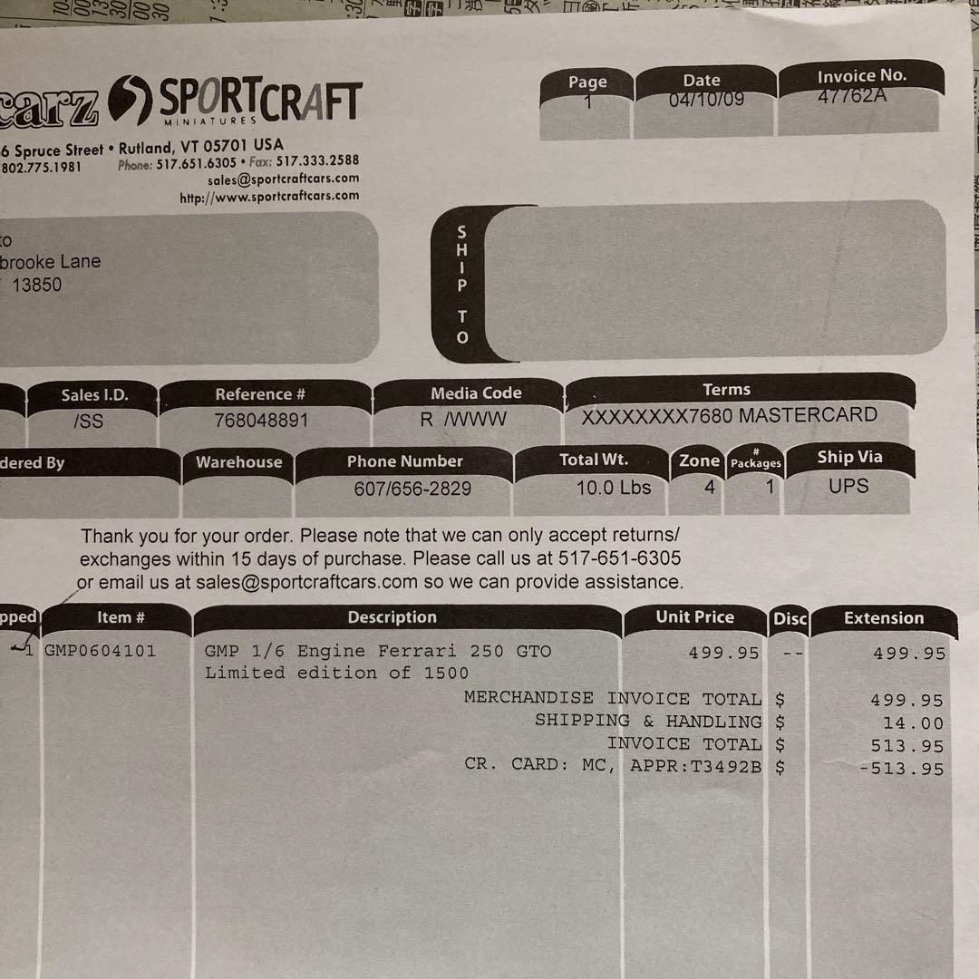 Ferrari 250GTO エンジン　1/6スケール完成品　GMP製