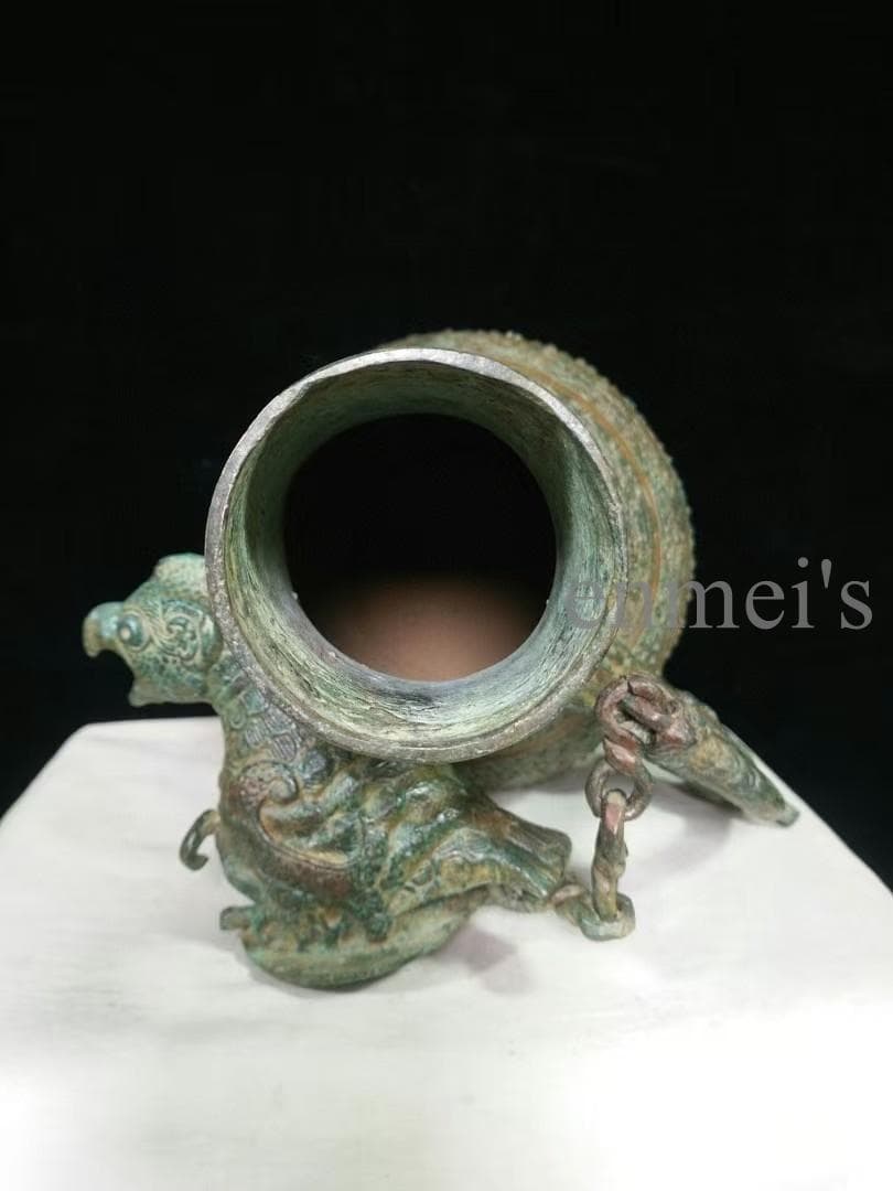 中国古美術 【戦国青銅器 鳥蓋瓠壺】青銅禮器 酒器 唐物 古玩 逸品 金工技術