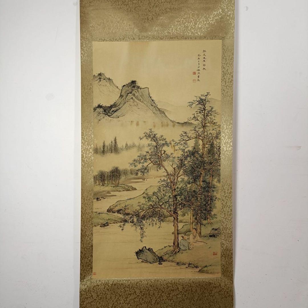陳少梅 山水画 掛け軸 中堂 小邨山景図 中国画 サイズ：77×175cm