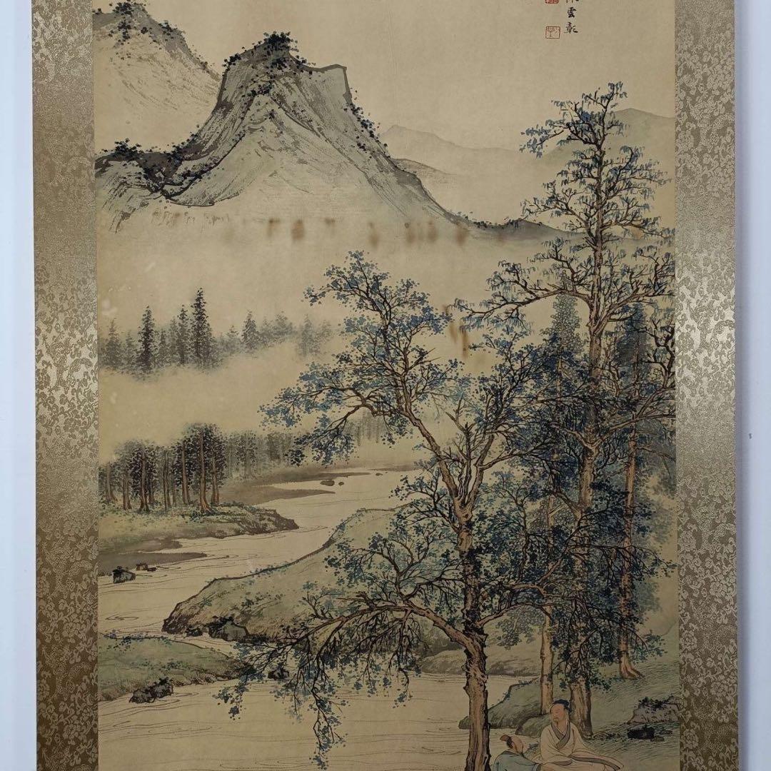 陳少梅 山水画 掛け軸 中堂 小邨山景図 中国画 サイズ：77×175cm
