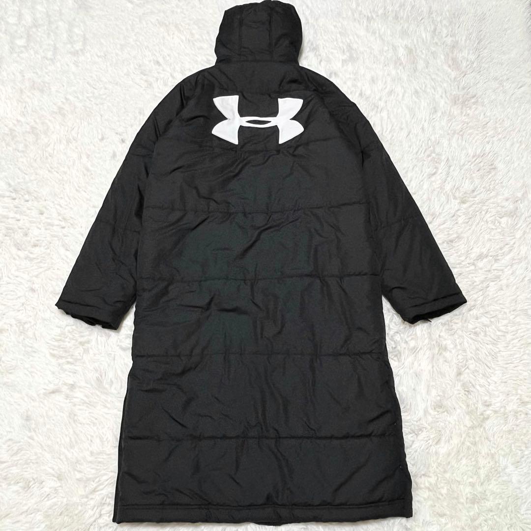 UNDER ARMOUR 刺繍ロゴ　ベンチコート　ロングダウン　黒　XL