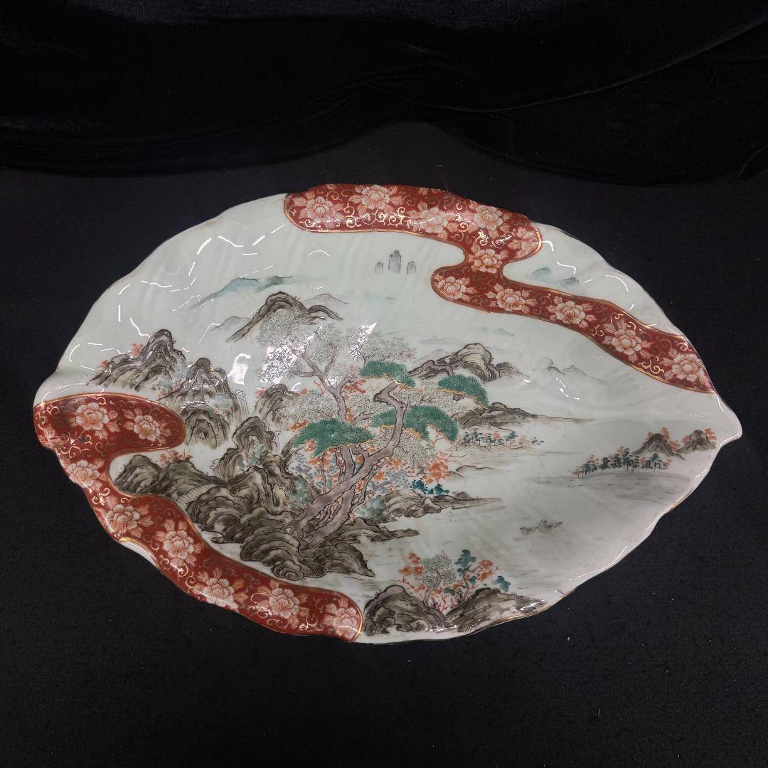 古伊万里焼　江戸後期〜幕末頃　色絵山水絵図 大鉢40cm