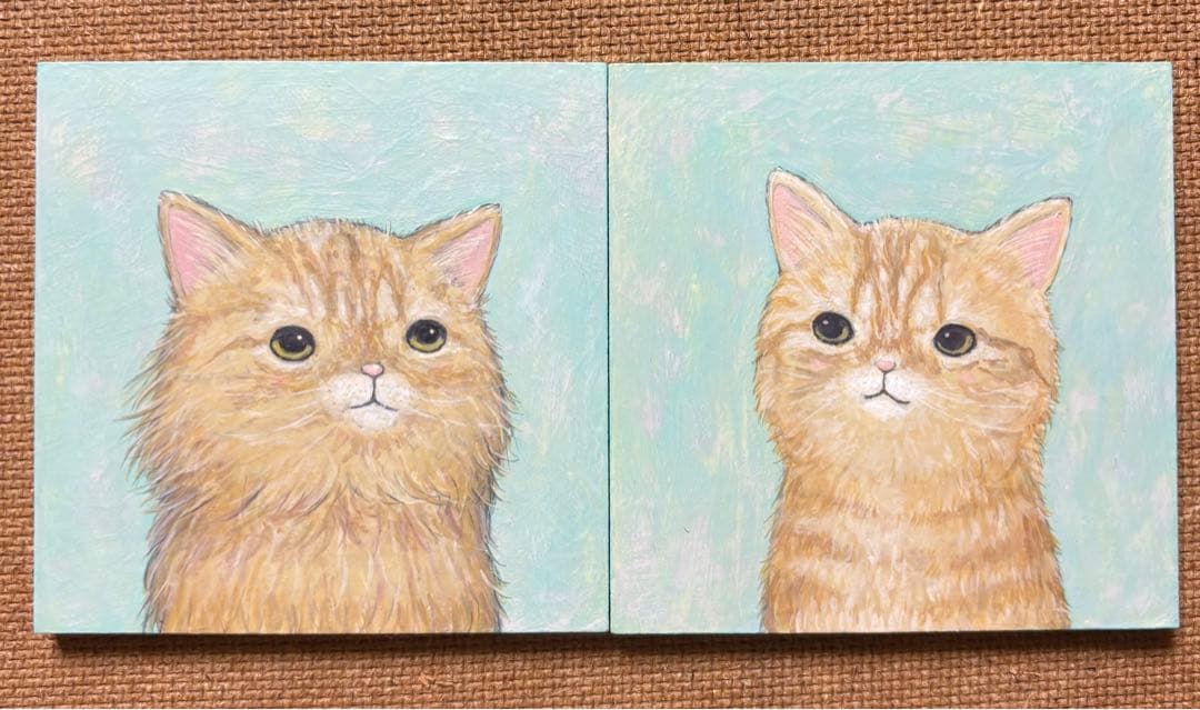 オーダー作品　自作絵画　ふたごのネコ　猫の絵
