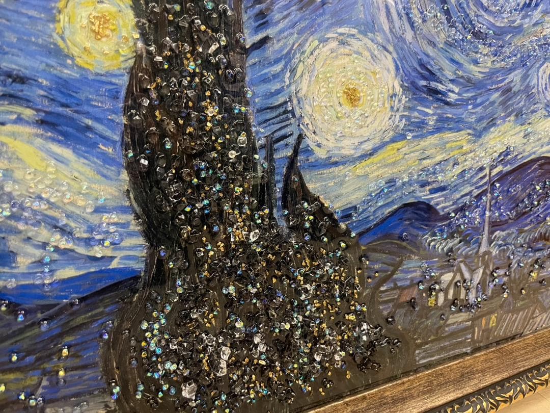 水晶絵　ゴッホ　「星月夜」　アートパネル　クリスタル　立体　絵画　アート　額縁