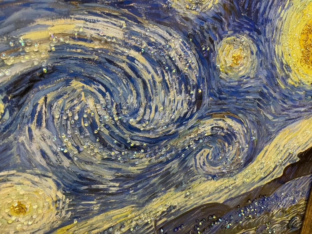 水晶絵　ゴッホ　「星月夜」　アートパネル　クリスタル　立体　絵画　アート　額縁