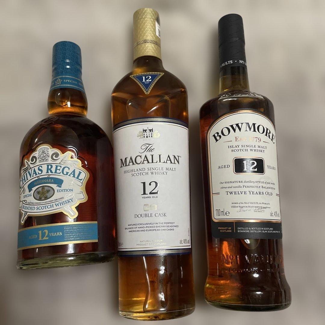 ウイスキー 12年 Chivas Regal, Macallan,Bowmore