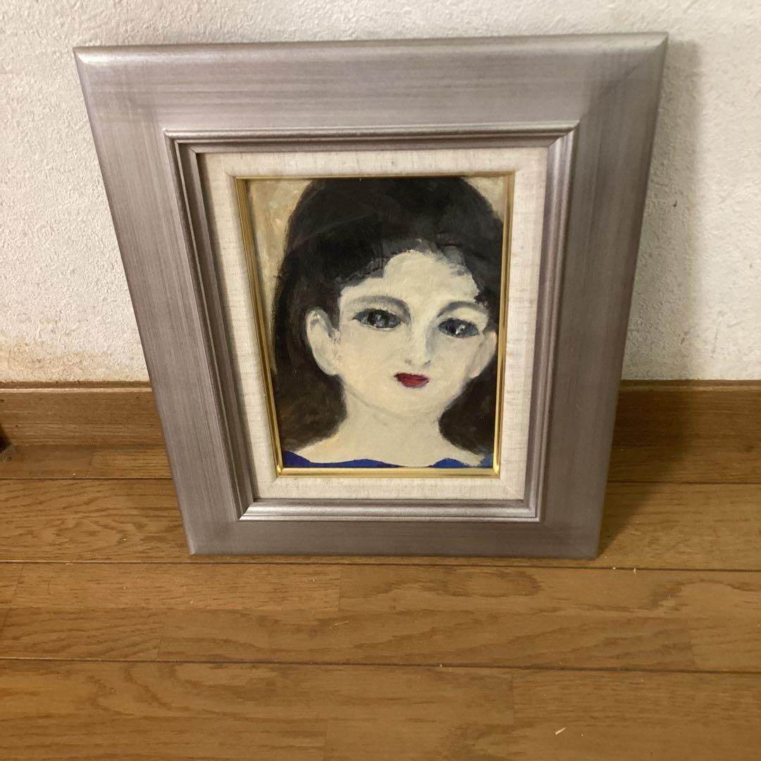 油彩画　　　作者不詳　　《　婦人像　》　　木枠額装　　肉筆画