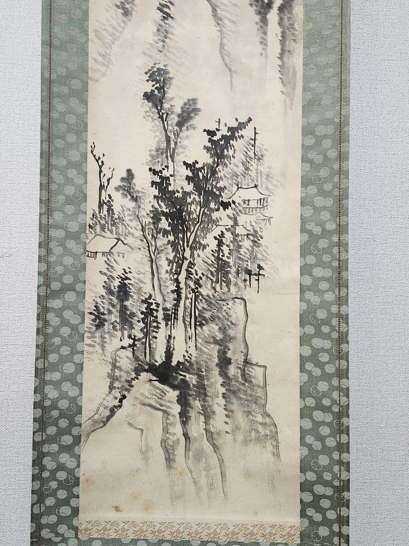 【掛け軸】雲林清宵 鳥洲筆／日本画 書画 掛軸 文人画 風景画 美術品