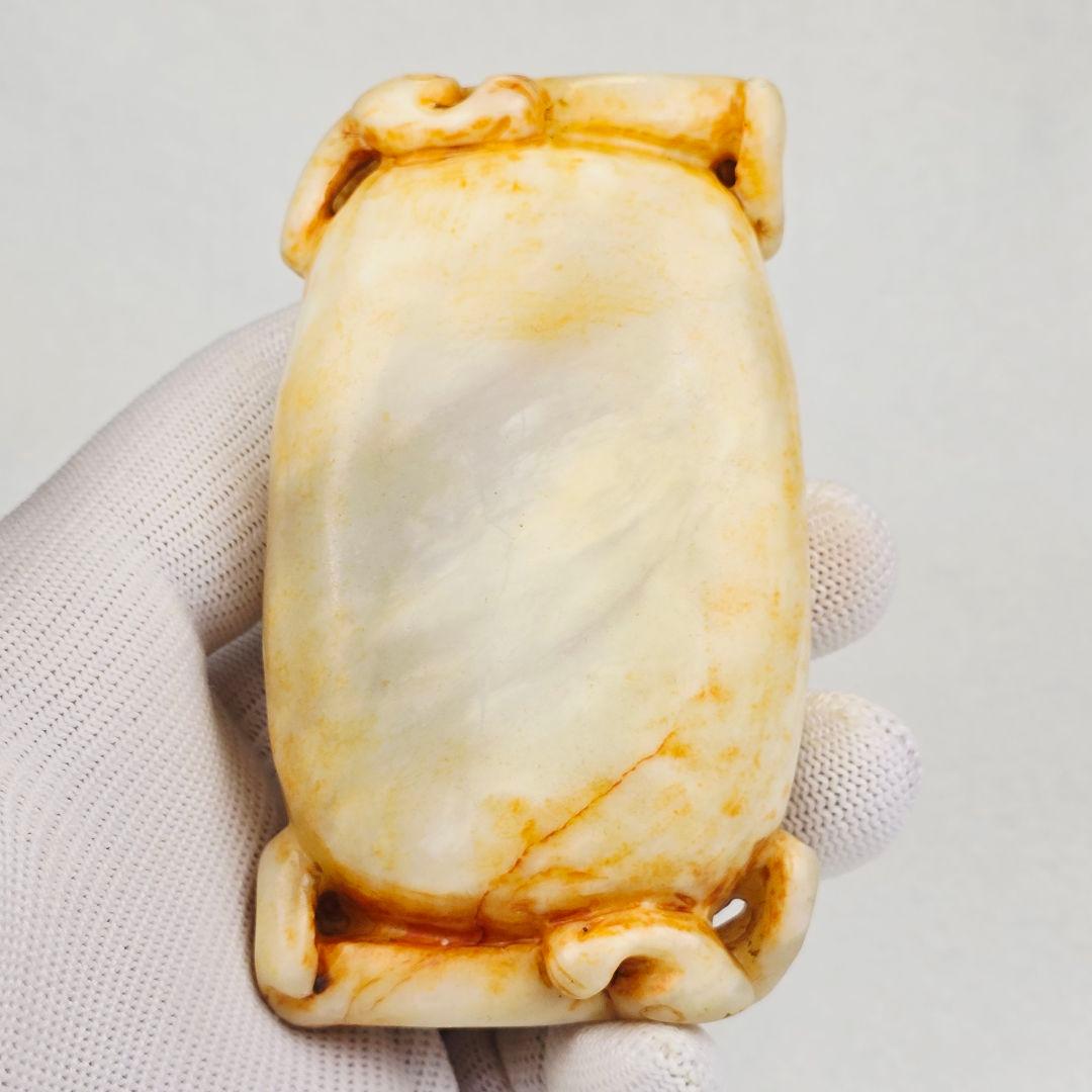 古文房具 本物和田白玉 原石 手彫 清代 双龍出郭 筆洗 筆添 墨池 水鉢 激安