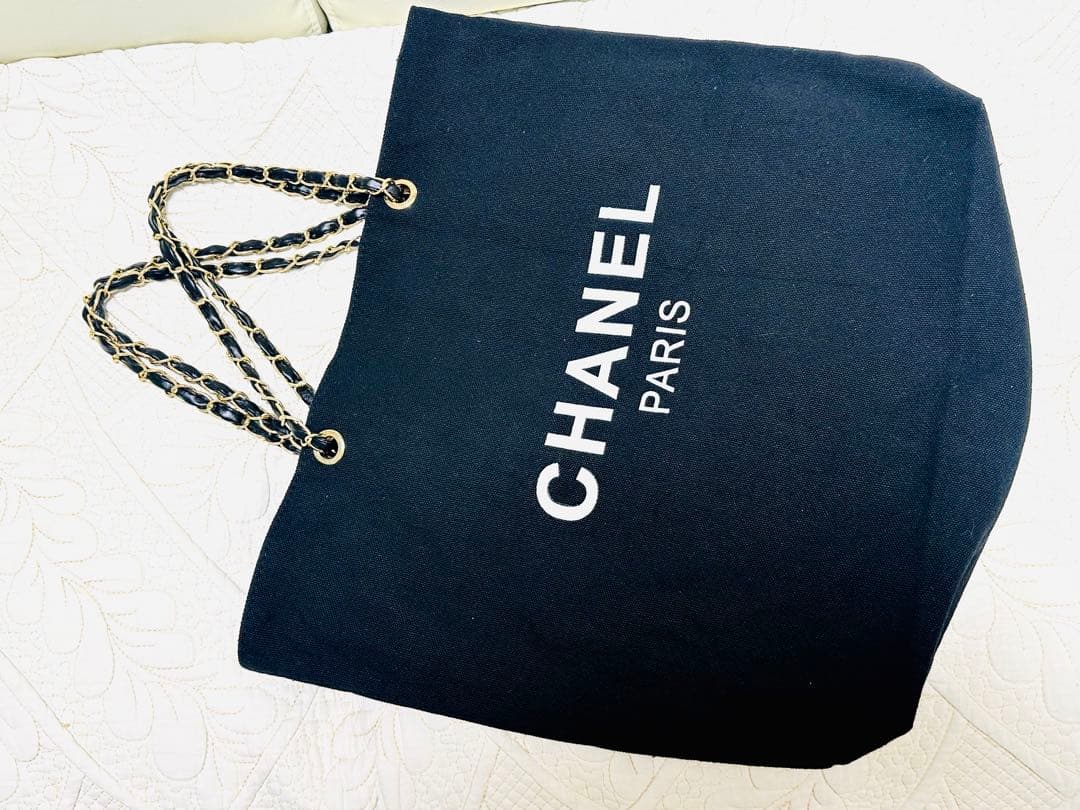 CHANELノベルティチェーン☆肩掛けトートバッグ未使用品キャンバス黒2way