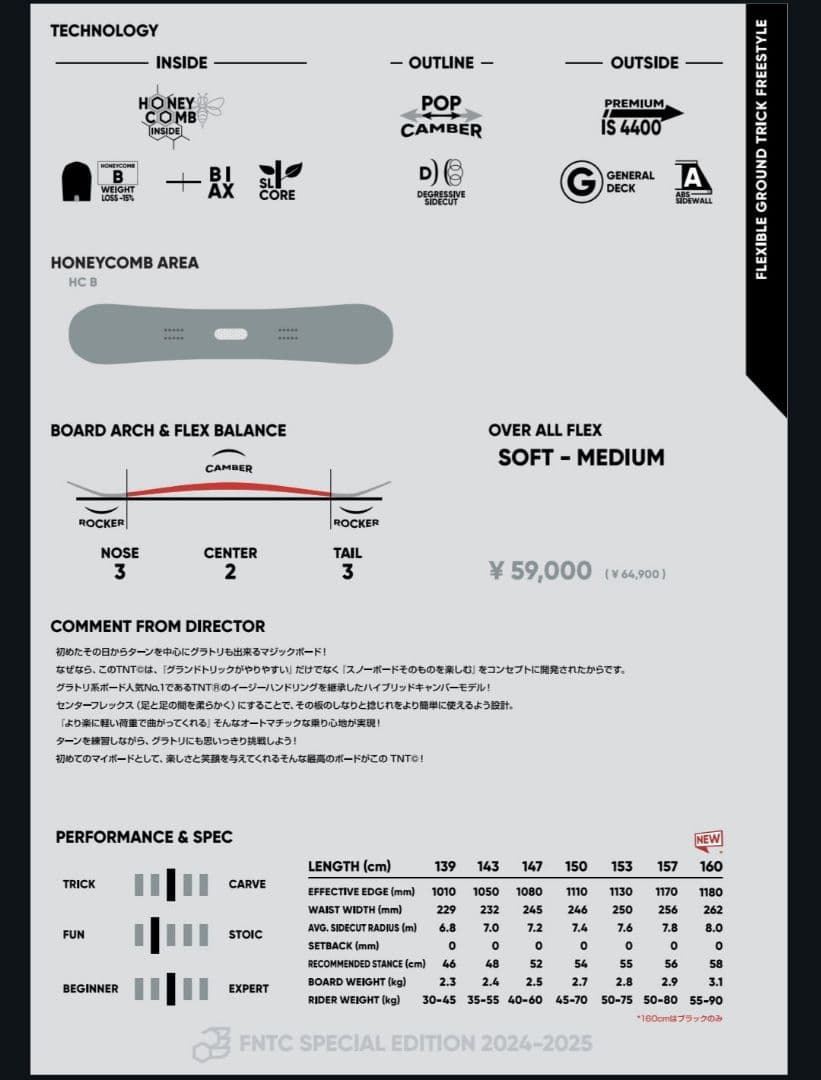 FNTC TNTC 153 スノーボード グラトリ カービング24-25モデル
