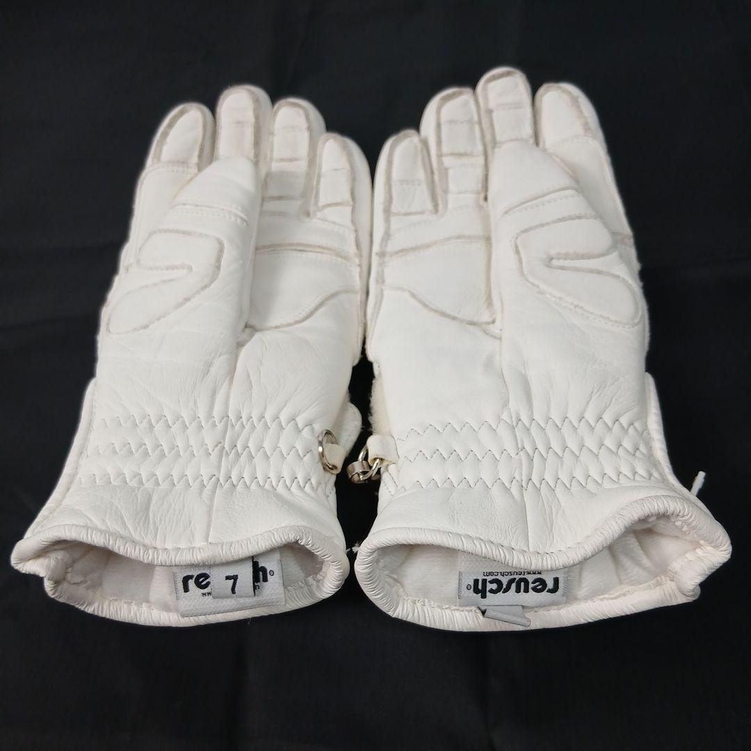 （中古美品）REUSCH ホワイトブルーのスキーグローブ RSサイズ7