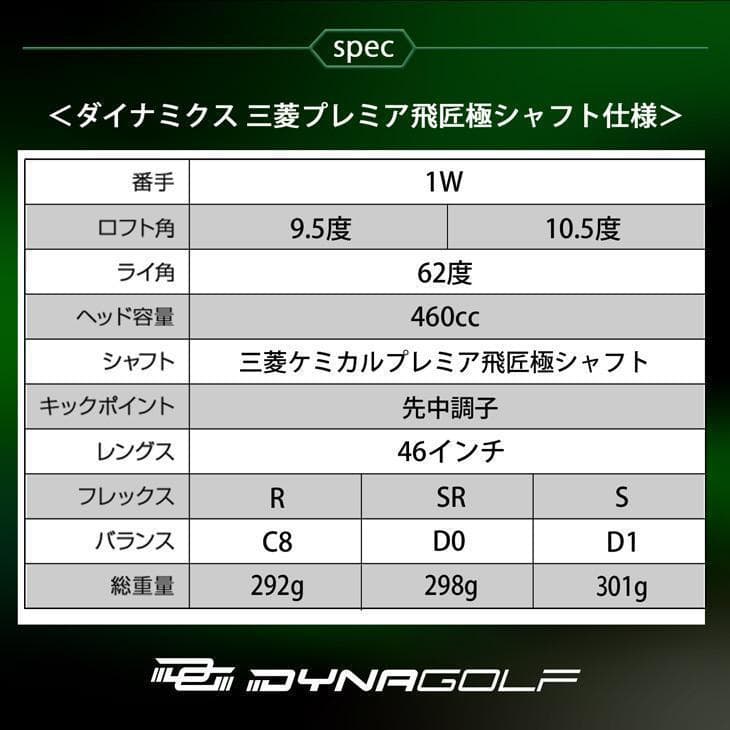 ☆新品 適合最強反発力 ダイナミクスドライバー プレミア飛匠シャフト仕様