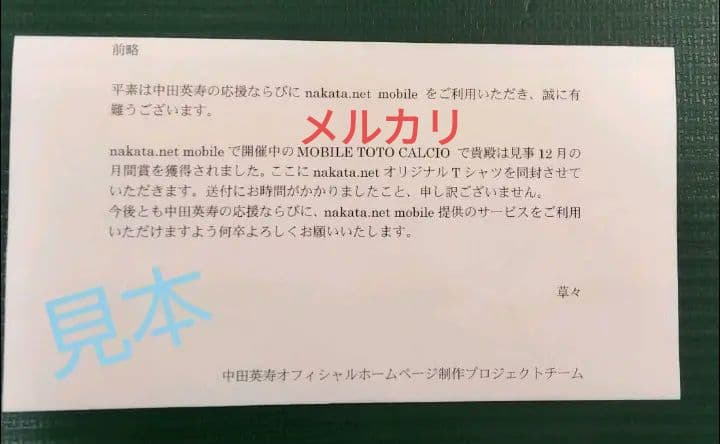 中田英寿 nakata.net当選Tシャツ　直筆サイン 当選通知書有 激レア✨