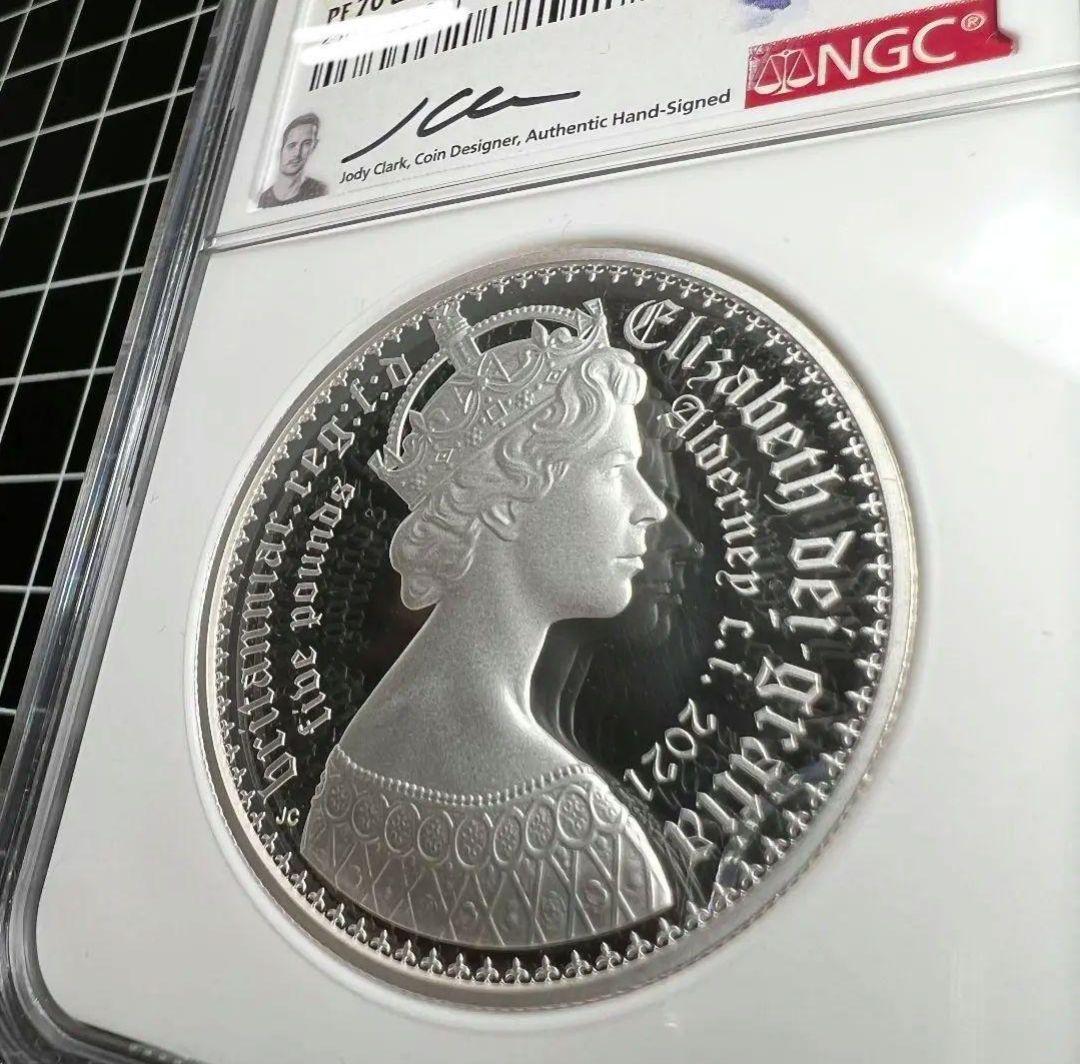2オンスピエフォー2021年ゴチッククラウンPF70UCオルダニー銀貨NGC5£