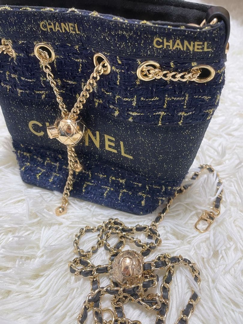 CHANEL ノベルティ　ネイビーツイード バケットバッグ