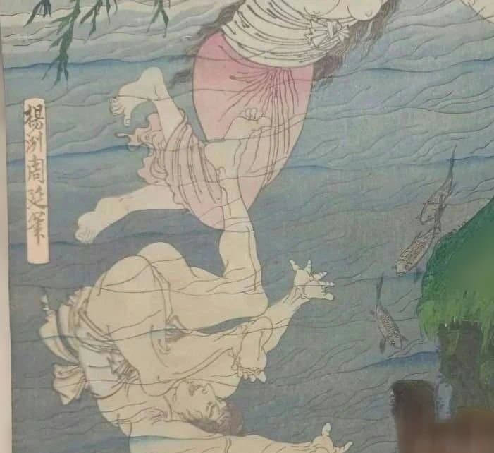 浮世絵版画、東繪畫夜競（岡崎水練) 橋本周延画、明治19年出版