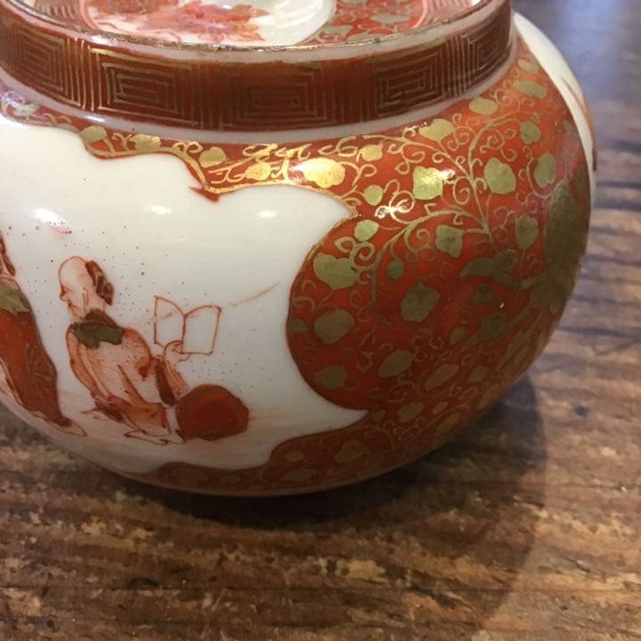 小野窯　赤絵細密画唐人急須　茶具　江戸時代　九谷焼