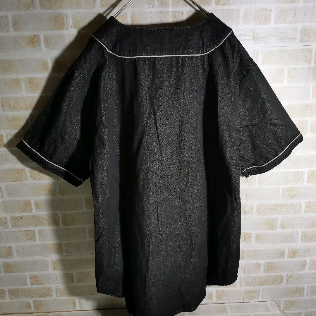 MLB　ベースボール　シャツ　グレー　刺繍　ヤンキース　デニム