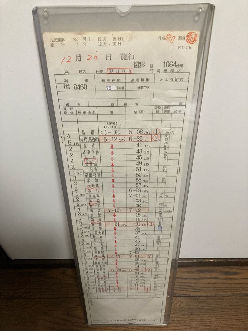 JR貨物(九州管区) スタフ ケース入 実物 H7年12月20日運用 [希少！]