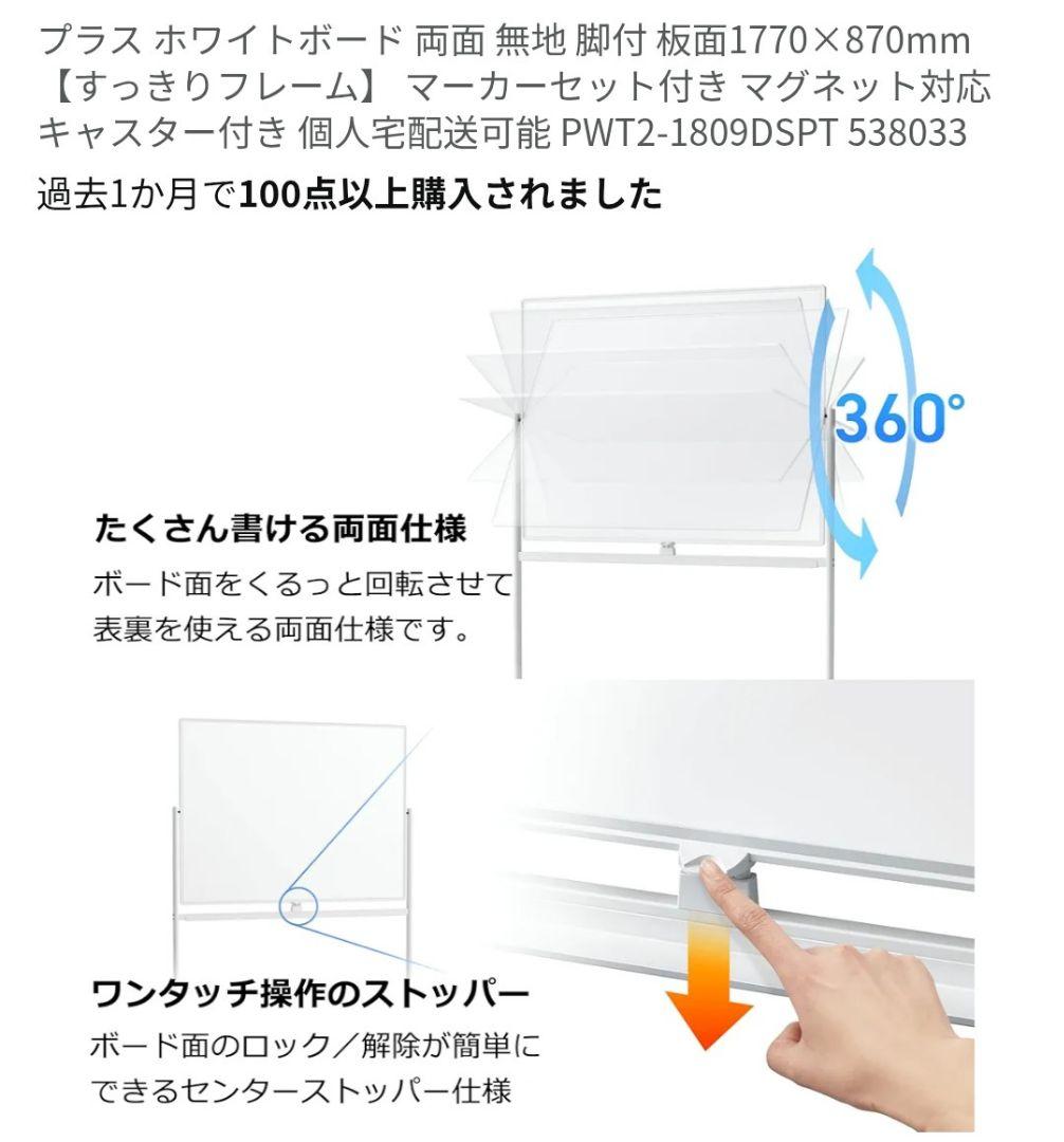 PLUS ホワイトボード 両面無地 1770×870mm