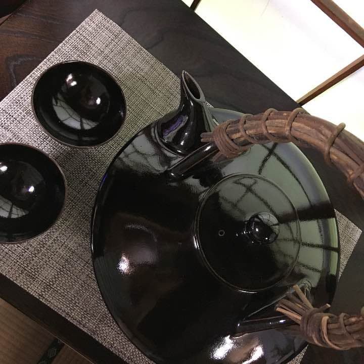 荒木陶窯 苗代川焼 黒茶家セット 木箱入り未使用品