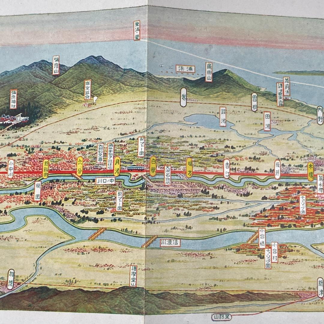 処分 貴重 新潟周辺 新潟電鐵 路線図 名所案内 金子高光 鳥瞰図 昭和8年