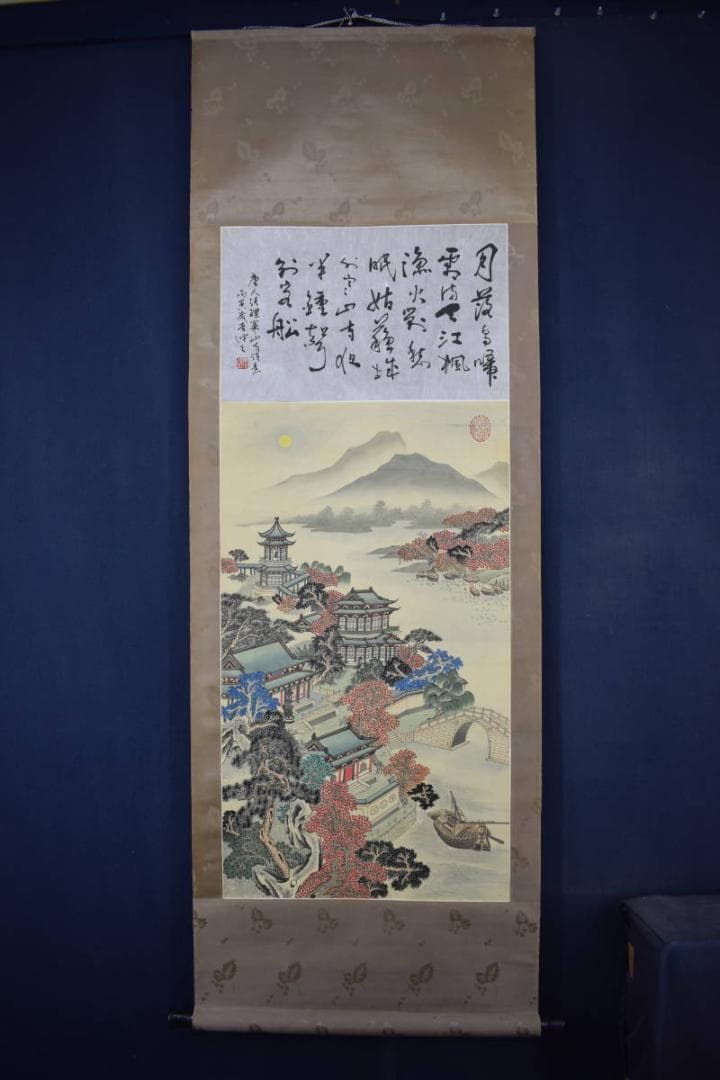 【複製】作者不詳/寒山寺風景画賛/工芸品/掛軸☆宝船☆Y-229　JM