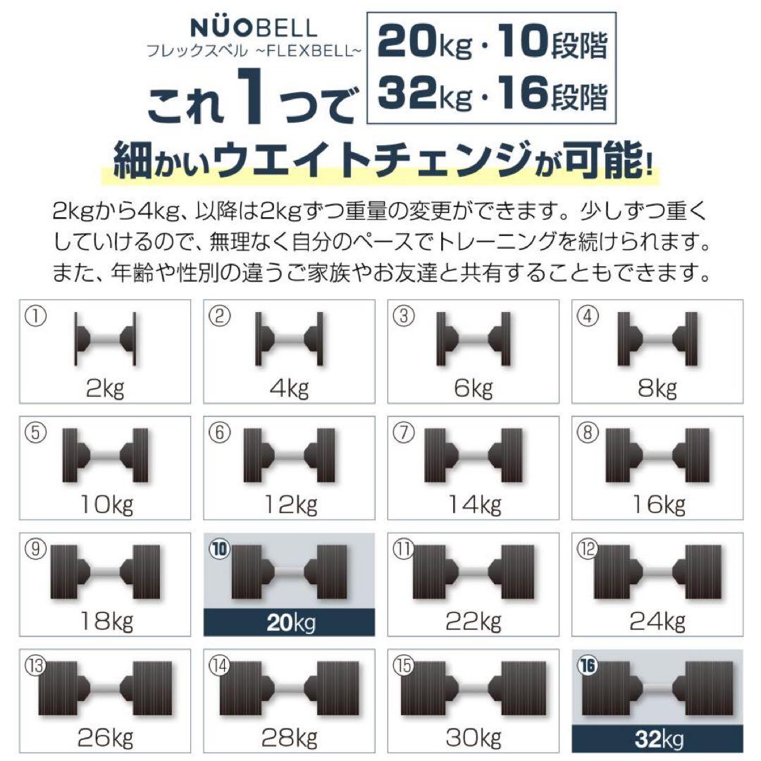 【新品】フレックスベル 32kg 可変式ダンベル nuobell ２個セット 黒