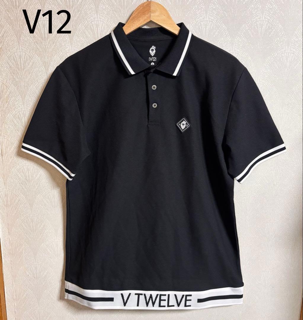 V12 LIB OUT POLOゴルフウェア ポロシャツ 半袖 黒 XL