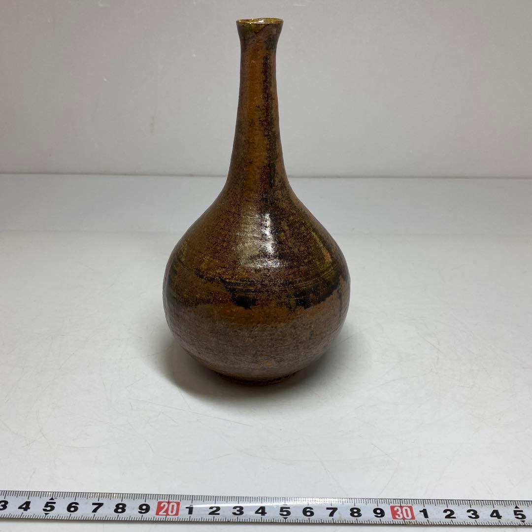 人間国宝 松井康成作 灰釉鶴首花生 共箱 高さ約19cm タトニ