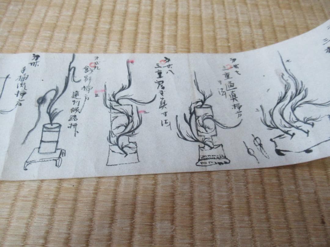 美品 江戸中期 手書き華道手本巻物◆三雅流挿花法式図（華道/いけばな）「遠州流」