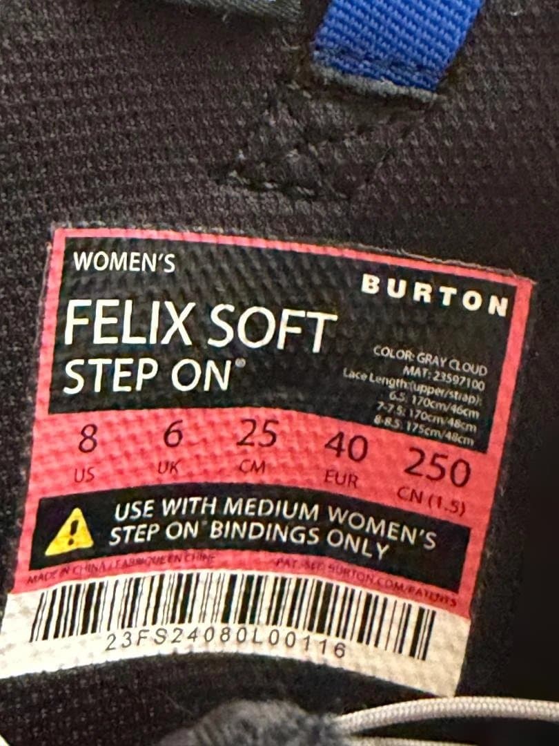 新品！Burton Step on Boots Felix Soft 25cm