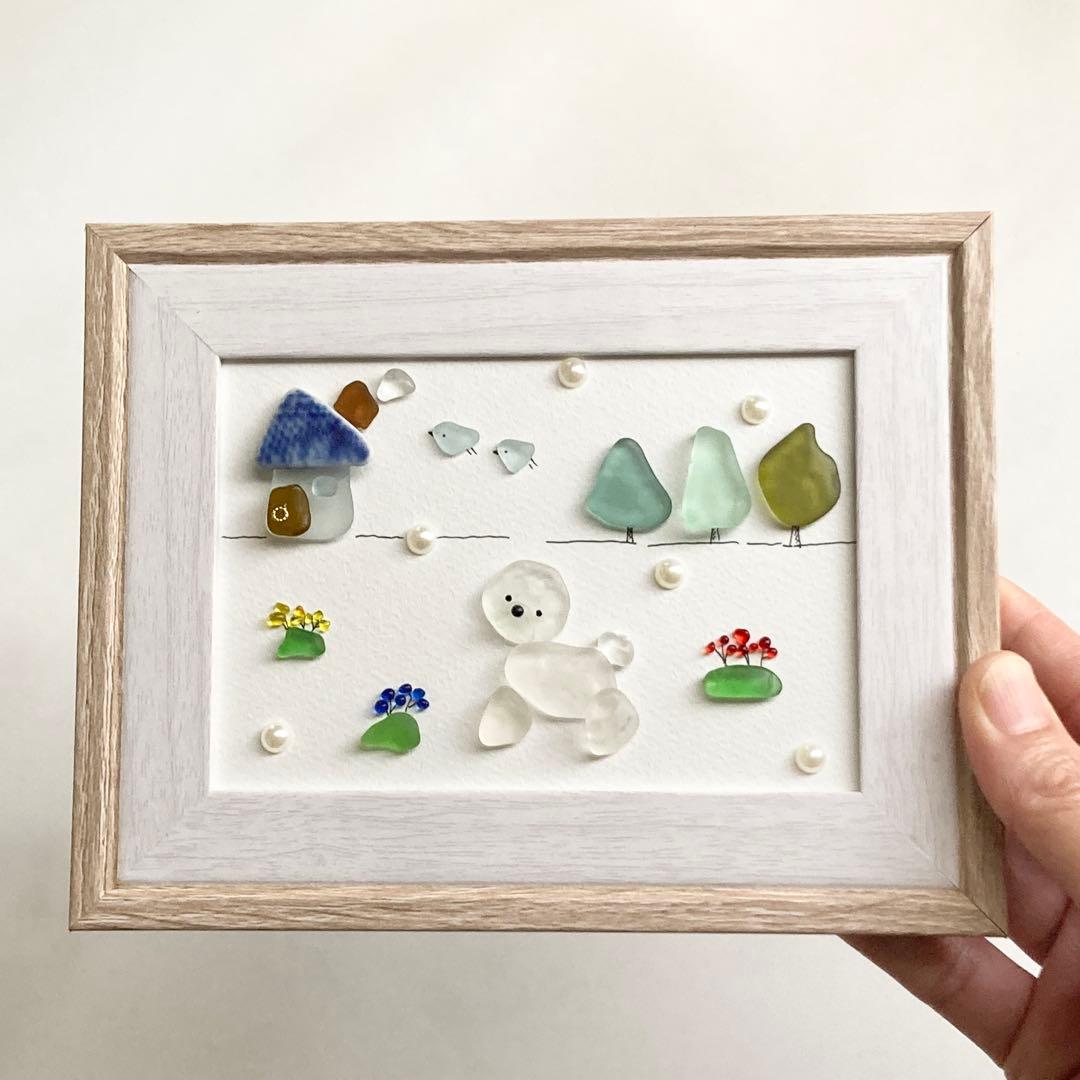 ビションフリーゼのお散歩　うちの子シーグラスアート