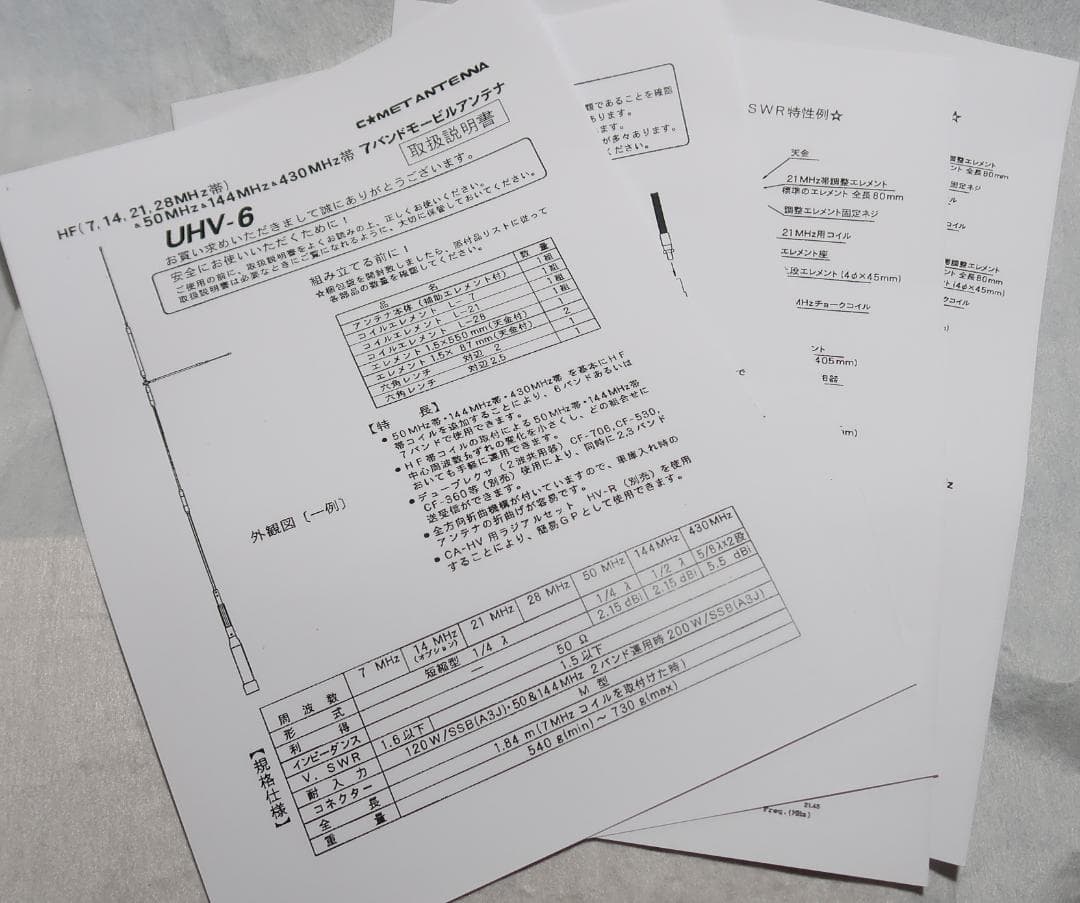 コメット UHV-6 HF〜430MHz マルチバンド アマチュア無線アンテナ