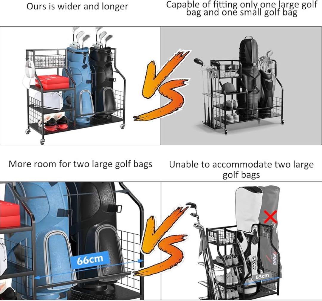 ゴルフ収納ラック ゴルフバッグオーガナイザー ガレージ用 ゴルフクラブホルダー