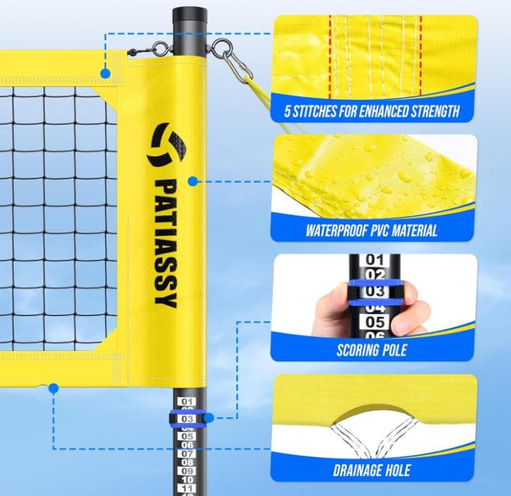 Patiassy ポータブルプロフェッショナルアウトドアバレーボールネットセット