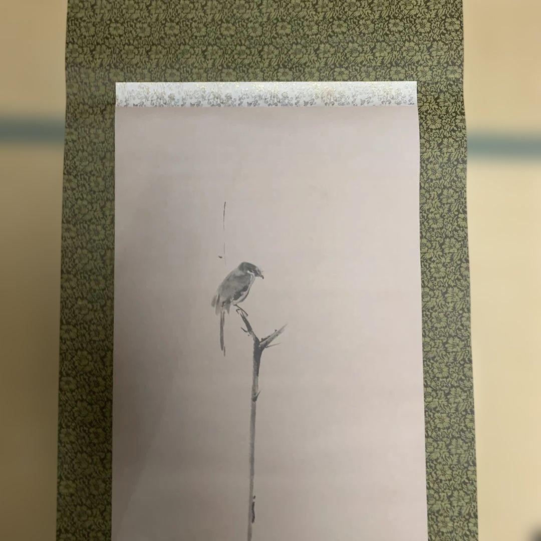 掛軸 鳥と植物の絵画 185cm x 53cm