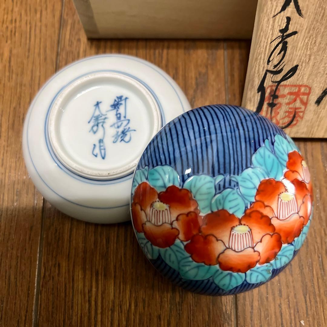 茶道具香合　鍋島焼き　椿絵