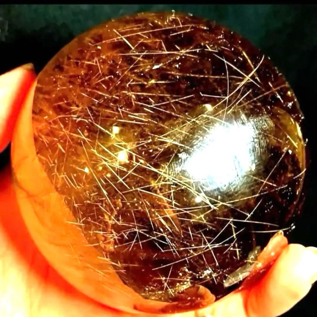 超特大　75mm ゴールドスモーキールチルクォーツ　金針水晶　パワーストーン