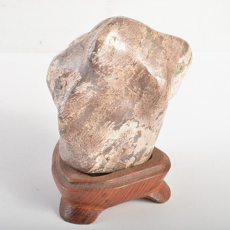 天然石　鑑賞石　梅花石　置物　重さ約1742g　唐木台付　C　R7035