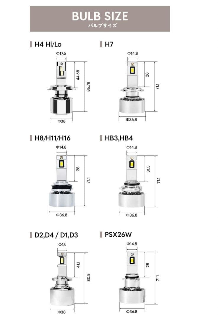 【HID屋】LEDヘッドライト6500K 68400cd HB3/HB4