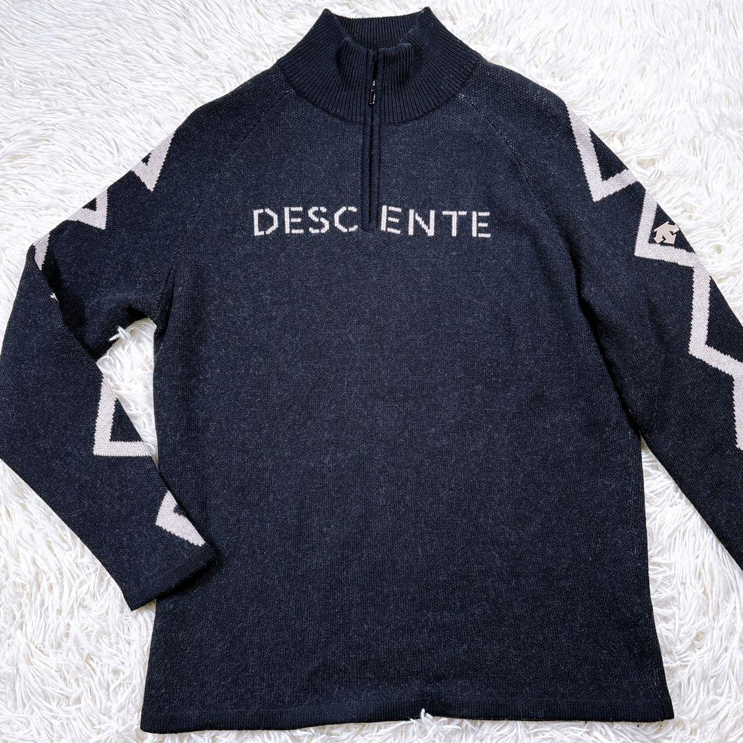 L⭐️デサント　ゴルフ　ウールナイロンジャカードフロントジップセーター　メンズ