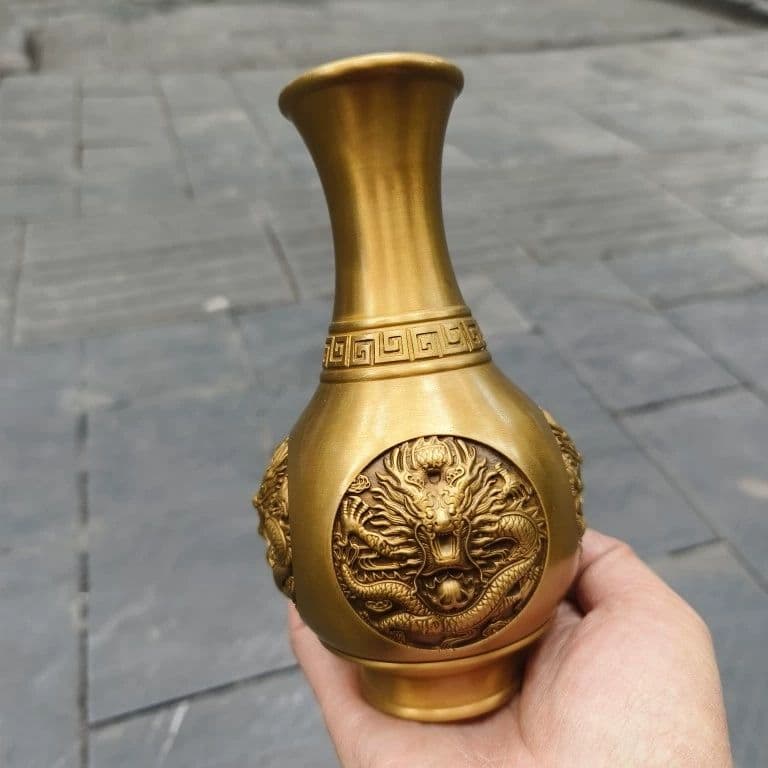 銅器 浮彫龍花瓶 銅花瓶 仏堂花瓶 事務室 応接間 工芸品 置物