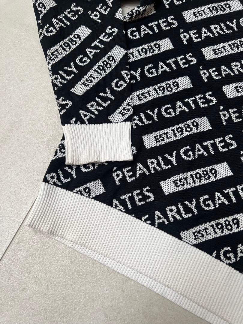 0サイズ PEARLY GATES ロゴニットセーター ブラック ホワイト