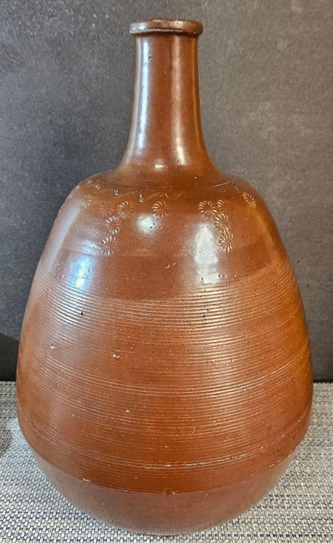明治時代　古備前系　古丹波系　古瀬戸系 花印　糸目文様　高37.6cm　大徳利
