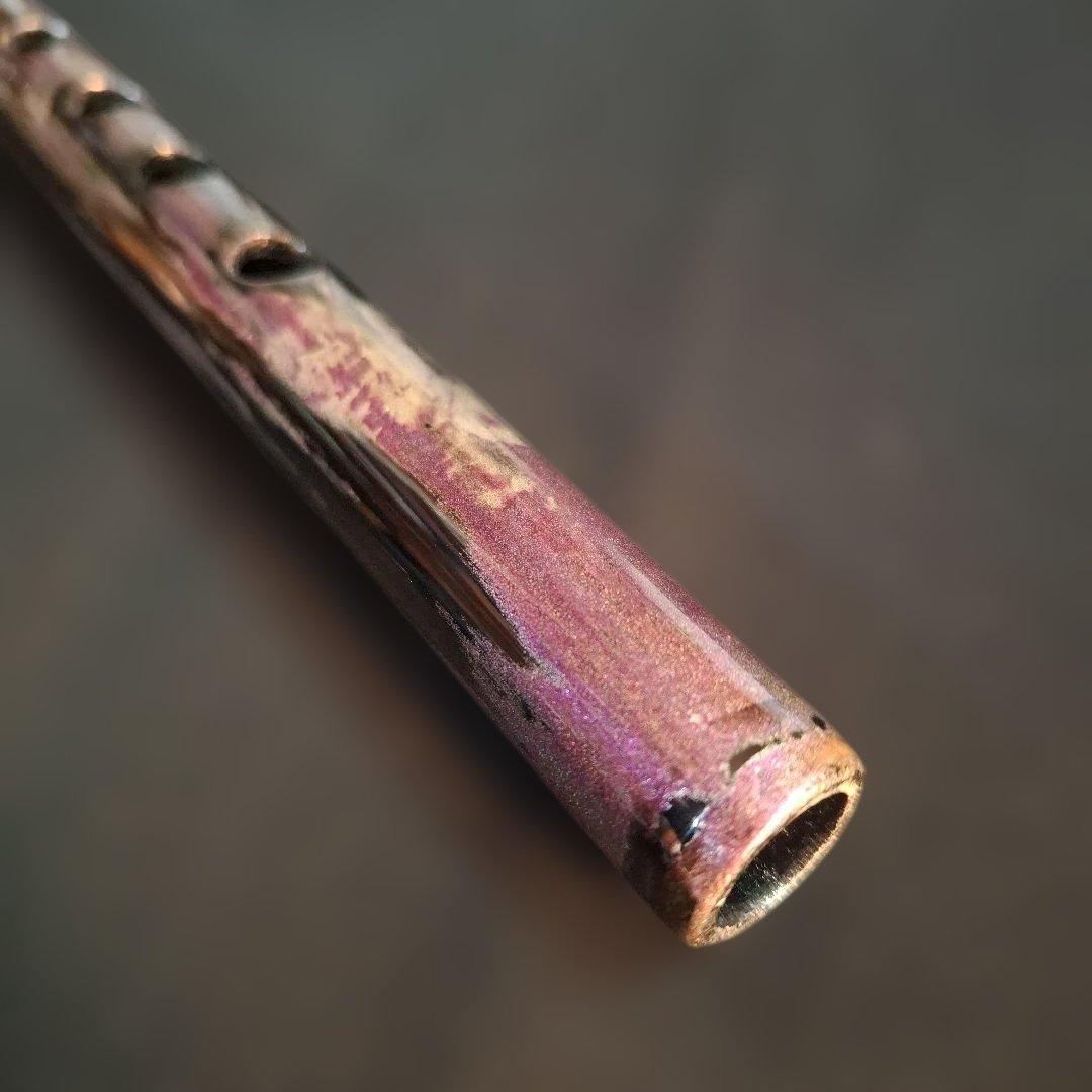 篠笛　古典調　5本調子　7穴　鉄管風仕上げ　黒地／紫銀